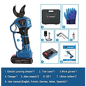 KOMOK Electric Pruning Shear, Cutting Diameter 40mm (1.57 inch), Professional Power Garden Pruners with LED Display, 2Ah Rechargeable Lithium Battery, Working Time 6-8 Hours
