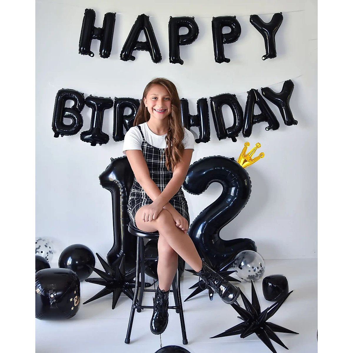 Black Number 12 Balloon 40 in, 12 Number Balloon, 12th Black Birthday Decorations, 12 Year Old Girl Boy Party Suppliers