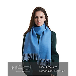 EURKEA 100% Cashmere 2024 Winter Scarf for Women, Fringed Edges, Warm & Soft, Lightweight, Gift Ready, Solid/Plaid/Two-Tone, Blue_Solid, Free Size