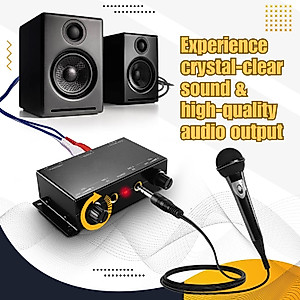 TNP Mini Mixer Audio - Compact 2 Channel Stereo Mixer, Black, Easy Control, Portable, Compatible with 6.35mm Dynamic Microphones & RCA Stereo Output