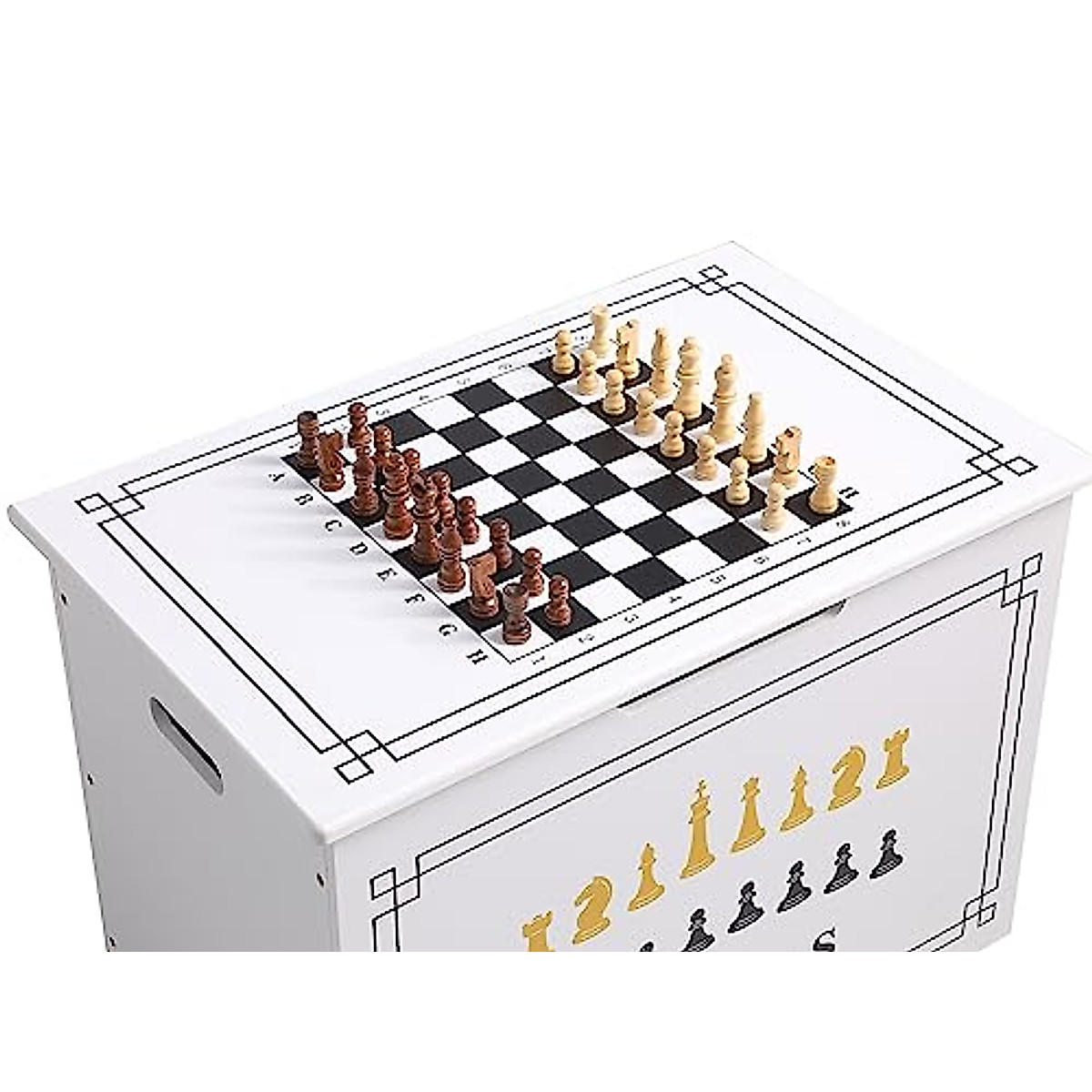 Wooden Toy Box and Storage Chest with Chess and Safety Hinge for Kids and Babies – Girls and Boys - White