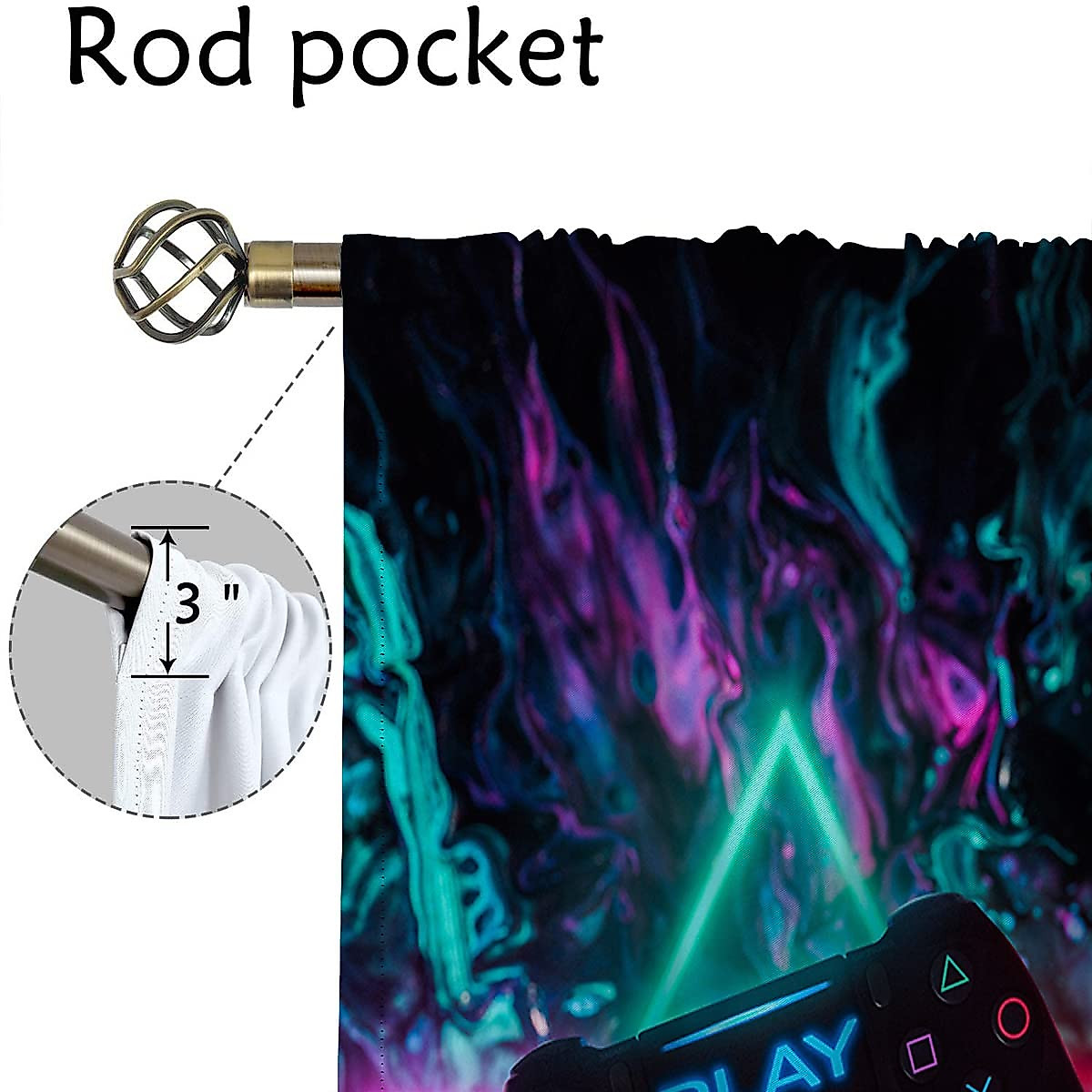 GY Gamepad Gamer Curtains, Thermal Insulated Printed Video Games Controller Curtains with Rod Pocket - 52x63 Inch