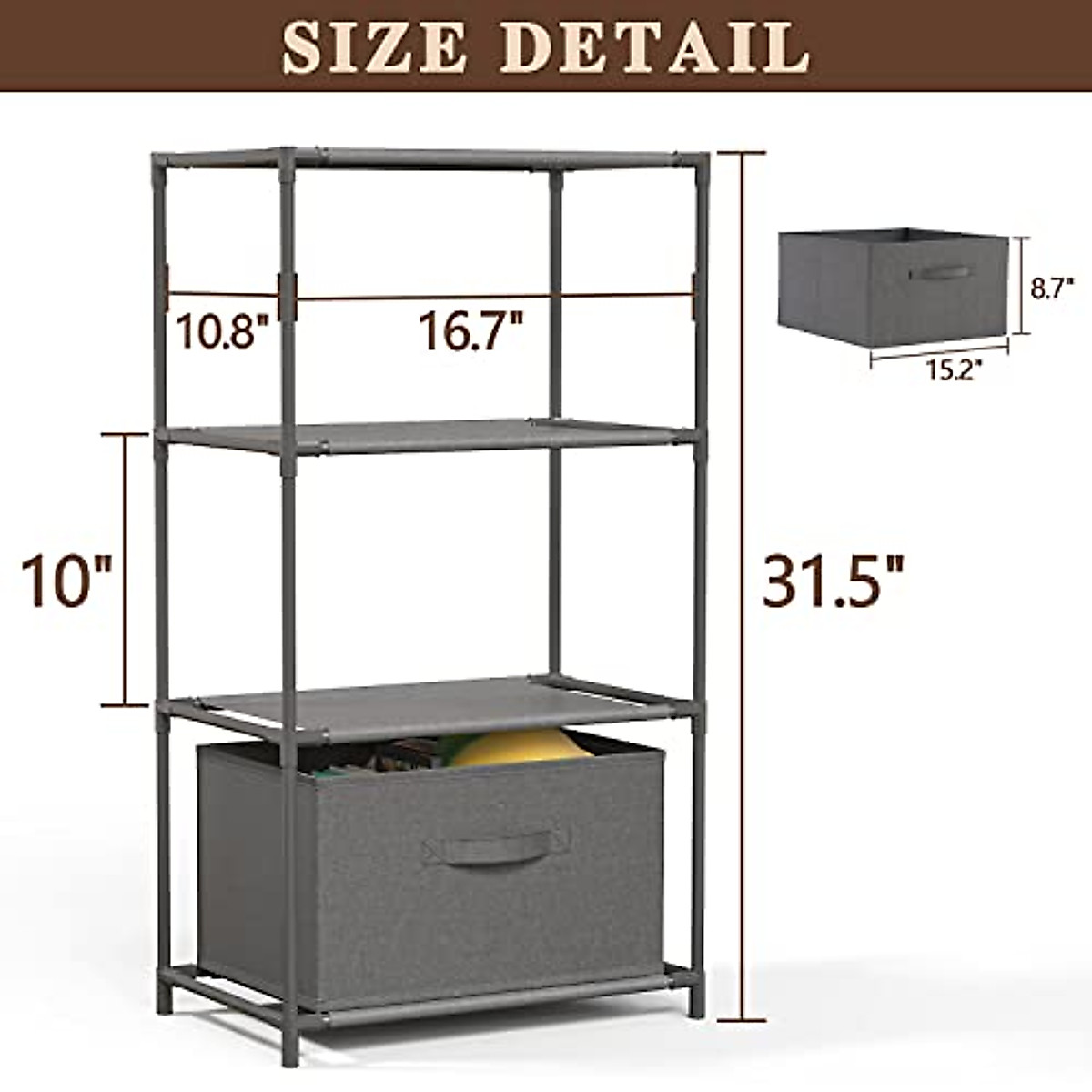 Iwaiting Outdoor 4 Tier Closet Organizers and Storage, Clothes Storage Organizer with 1 Drawer, Practical Storage Shelves for Storing Clothes, Bag and Other Items (Grey)