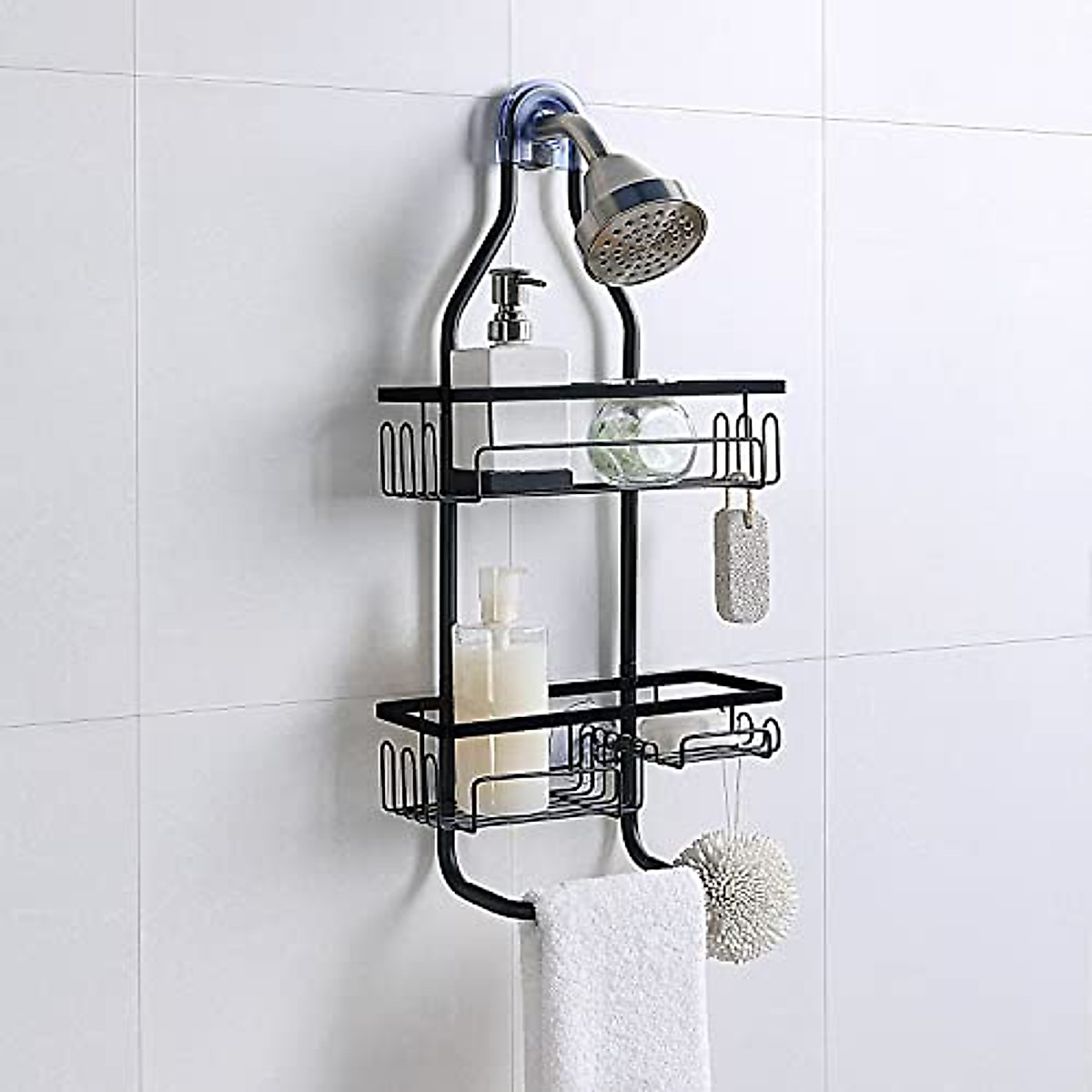 SunnyPoint Sturdy Tubing Structure Bathroom Hanging Shower Head Caddy Organizer (Standard, Black)
