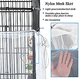 SYOOY 3 Pieces Birdcage Seed Catcher Bird Cage Cover Nylon Mesh Net Skirt Guard for Parrot Parakeet Macaw African Round Square Cage Adjustable Durable Breathable Washable Material
