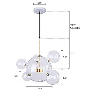 EDISLIVE Modern Artistic Chandeliers Bubble 1-Light 6-Clear Globe Glass Sputnik Pendant Light for Dining Room White