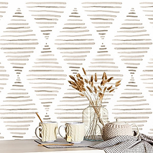 Modern Stripe Peel and Stick Wallpaper Beige and White Contact Paper17.7inch x 118.1inch Geometric Beige Contact Paper for Bathroom Removable Wallpaper Self Adhesive Wallpaper Cabinets Decor Vinyl