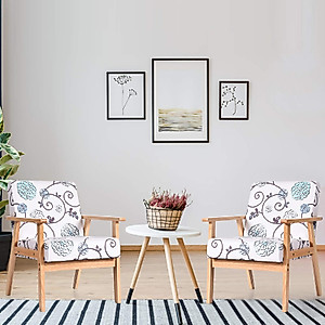 POWERSTONE Modern Accent Chair - Set of 2 Fabric Accent Arm Chair Upholstered Single Sofa with Wooden Legs for Living Room, Dinning Room, Club and Office, White