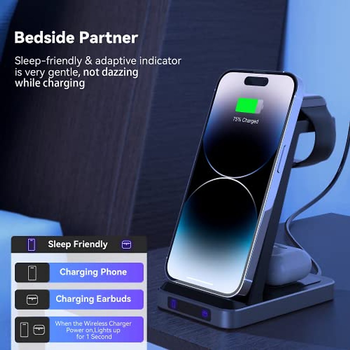 Charging Station for iPhone Multiple Devices - 3 in 1 Fast Wireless Charger Dock Stand for iPhone 14 13 12 11 Pro X Max XS XR 8 7 Plus 6s 6 Apple Watch Series 7 6 SE 5 4 3 2 & Airpods with Adapter