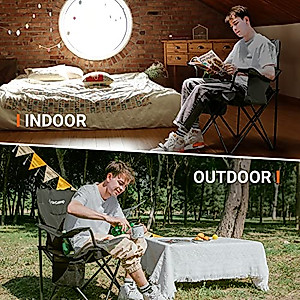 KingCamp Padded Folding Lounge Chairs with Built In Cupholder, Insulated Cooler Sleeve, and Side Storage Pocket for Indoor and Outdoors, 2 Pack, Black