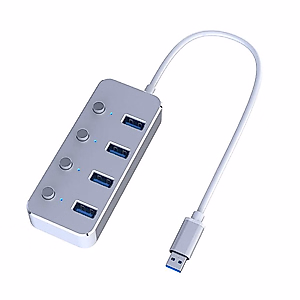 CUJUX Aluminum Alloy 4 Port USB 3.0 Hub Sub-Control Switch HUB 60/120cm Cable Upto 5Gbps Splitter (Color : Silver)