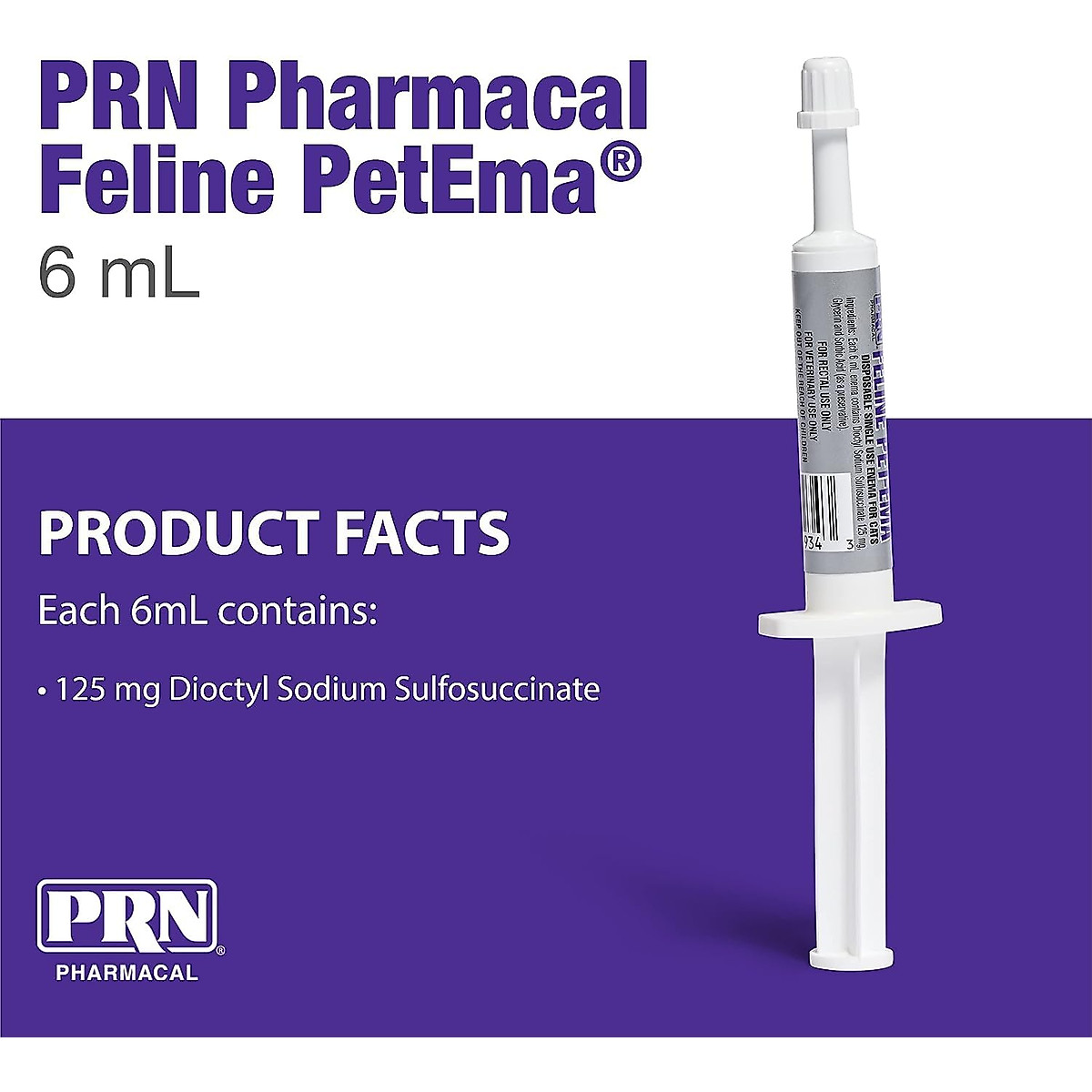 Pet-Ema Feline (6 mL) (3 Pack), Disposable Enema for Rectal Use in Cats by PRN Pharmacal Inc