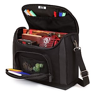 USA GEAR Compact Travel Bag Compatible with Dungeons and Dragons Accessories - Small DND Bag fits RPG Player Essentials, Player's Handbook, Character Sheets, Dice, Tokens, & Mini Player Items (Black)