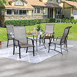 LOKATSE HOME 5 Pieces Outdoor Patio Dining Set Square Bistro Table with 2.1" Umbrella Hole and 4 Armrest Chairs for Garden Porch Backyard, Grey