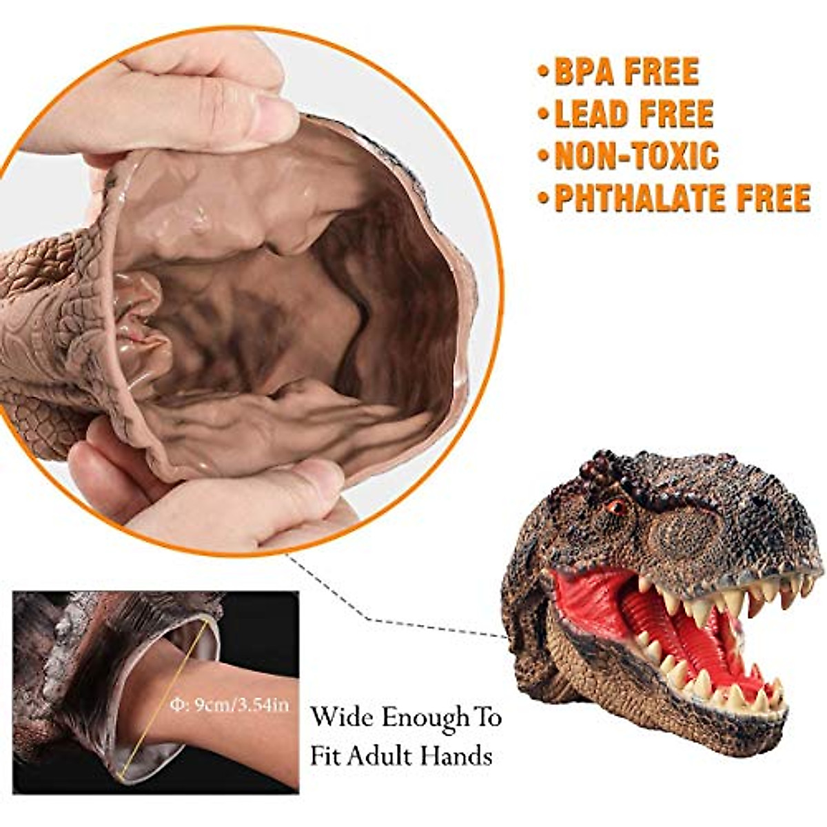 Liberty Imports 2 Pack Dinosaur Hand Puppets | Realistic Soft Rubber Tyrannosaurus Rex & Triceratops Hand Puppet Toys Set for Kids Adults Imaginative Play