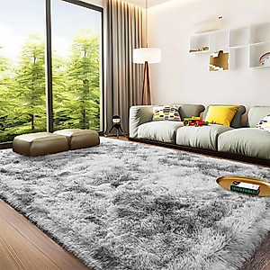 Isdook Soft Shaggy Rugs Light Grey Fluffy Rug for Bedroom White Fuzzy Rug Non-Slip Indoor Floor Carpet for Living Room 8x10 Ft