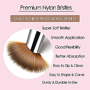 NailsBeauty 5PCS Acrylic Nail Brush Set - Acrylic Nail Brushes for Acrylic Application, Silver Glitter Acrylic Brushes for Nails Professional Acrylic Powder Brushes for Nail Art (#6#8#10#12#14)