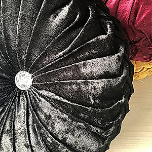 Elero Round Throw Pillow Velvet Chair Cushion Soft Pleated Pumpkin Round Pillow Decorations for Home Car Black