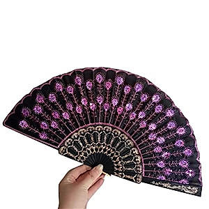 Folding Hand Fan Pattern Spanish Lace Silk Folding Hand Held Dance Fan Flower Silk Wedding Hand Fan Cool Bamboo Flower Hand Fans Personalized Decorative Fan (Color : G)