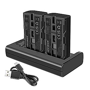 Neewer NP-F550 Battery Charger Set for Sony NP-F970 F750 F960 F530 F570 CCD-SC55 TR516 TR716 and More (2-Pack 2600 mAh Replacement Camera Batteries, Micro USB and Type-C Input Dual Charger)