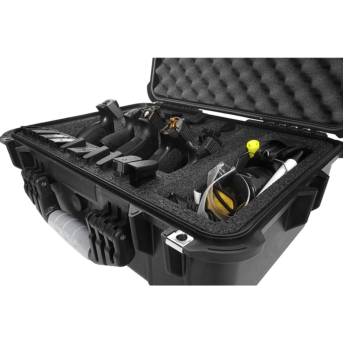 Case Club 5 Pistol & (up to) 30 Magazine Case with Accessory Pocket and Emergency Light - Pre-Cut, Heavy Duty, Waterproof, with Silica Gel for Gun Rust Prevention (Upgraded Gen-2)