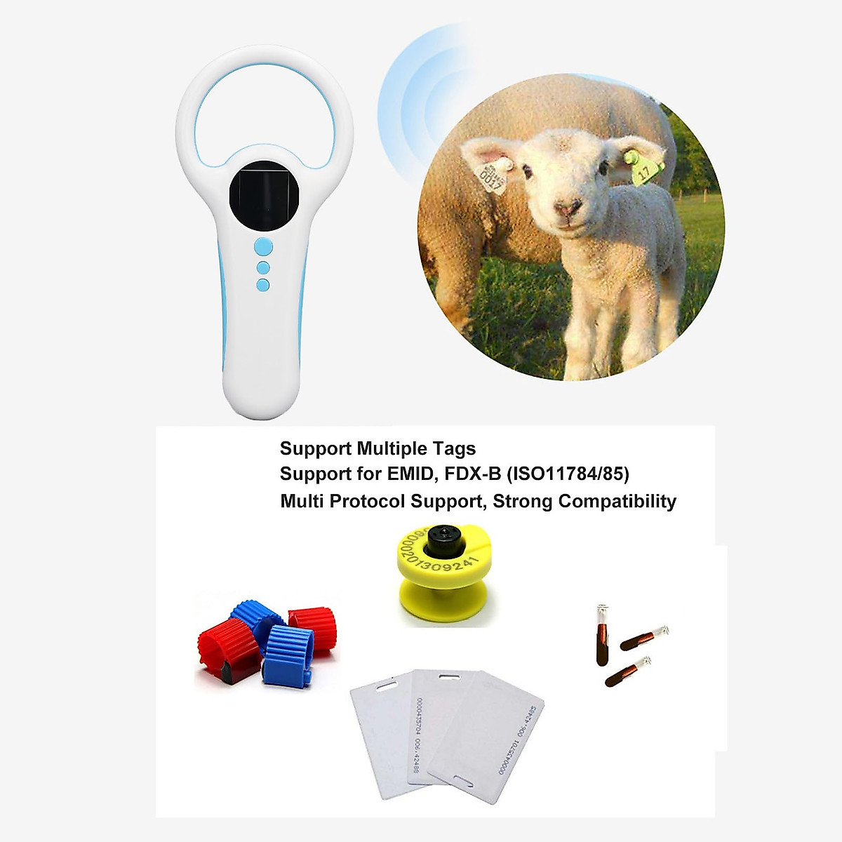 RFID Animal Chip ID Reader Handheld Animal Tag Scanner Supports EMID FDX B 500 Entries for 134.2KHZ 125KHz