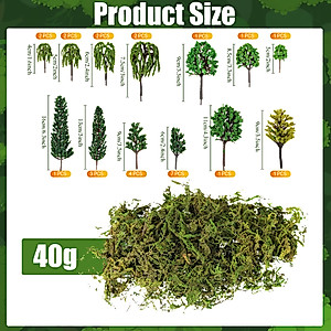 Tigeen 28 Pcs Model Trees 1.6-6.3 inch Mixed Model with 1.4 Ounce Faux Green Moss Decor Tree Train Scenery Architecture Trees for DIY Crafts, Building Model, Scenery Landscape (Natural Green)