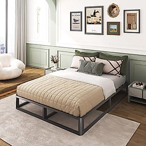 Firpeesy Upgrade Anti Bending and Round Corner Legs 10 inch Metal Full Bed Frame 3500 LBS Heavy Steel Slats Support Platform Bed Frames No Box Spring Needed Platform Noise Free Easy Assembly