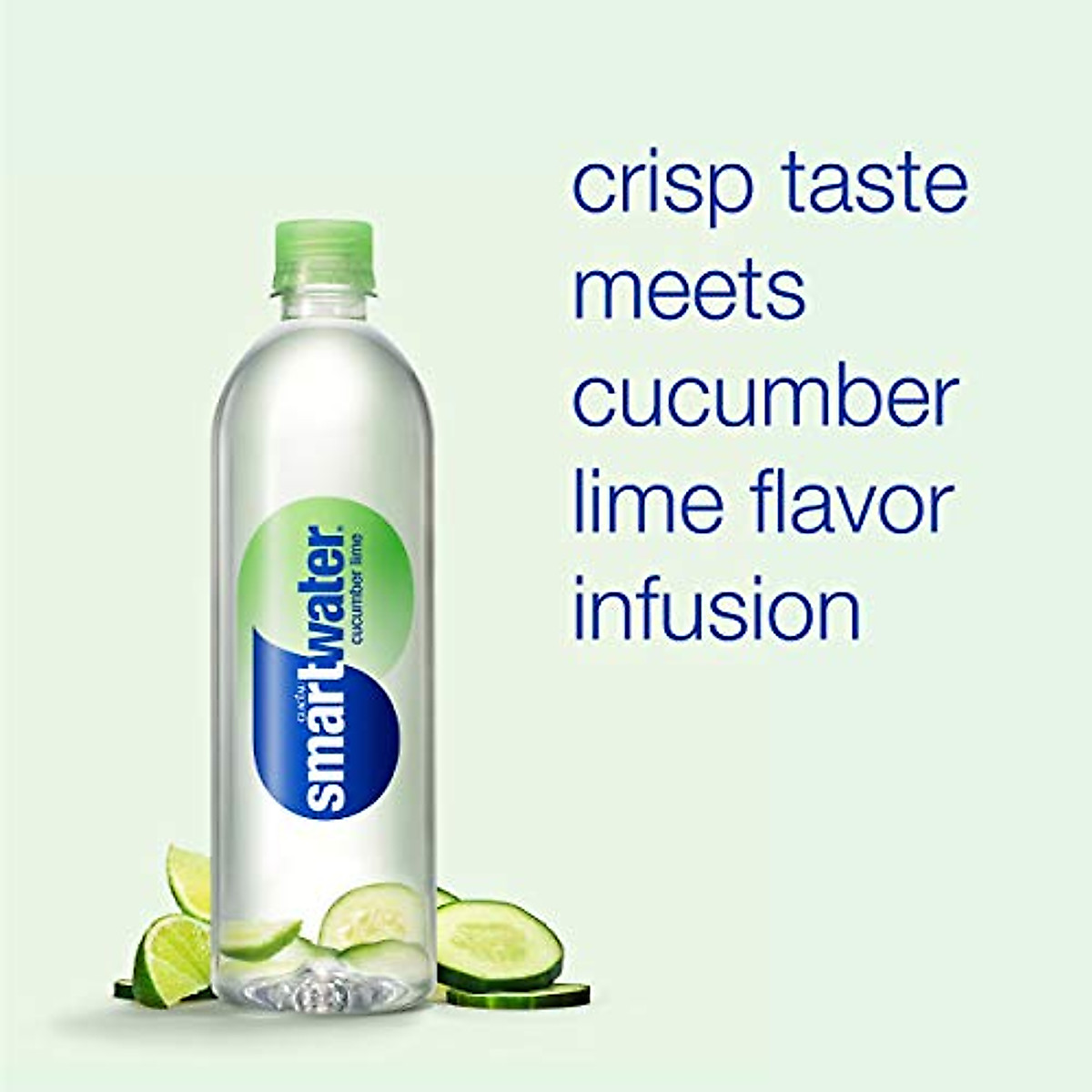 smartwater Cucumber Lime, Vapor Distilled Premium Bottled Water, Cucumber Lime, 23.7 Fl Oz (Pack of 12)