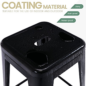 Vogue Furniture Direct 24 Inch Metal Bar Stools, Backless Counter Height Barstools, Indoor Outdoor Stackable Stools with Square Seat, Set of 4 (Black)