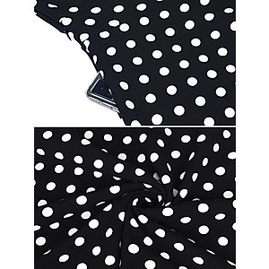 Vintage Dress for Women Black Polka Dot Summer Puff Sleeve V Neck Knee Length Church Aline Fit and Flare Retro Cocktail Teacher Interview 1950s Office Work Derby Dresses with Pockets L