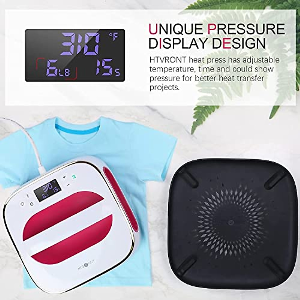 HTVRONT Heat Press Machine for T Shirts, 10"X10" Portable T Shirt Press Machine, Fast Heat-up Iron Press Heat Transfer Machine for Hat, Vinyl, Sublimation (Raspberry)