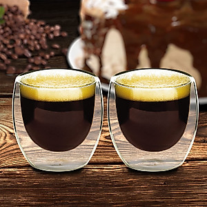 WOAIERNV 2.7 Ounce Espresso Cups,Set of 6,Double Walled Insulated Espresso Glasses,Handmade Borosilicate Glassware Coffee Cup,Perfect for Cold or Hot Drinks