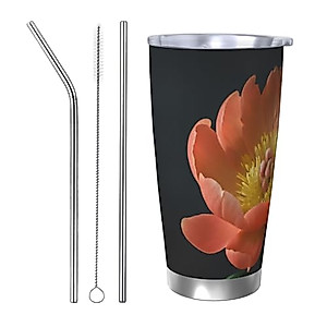 jshmgchw 3d Peony 20oz Tumbler, Car Cup With Lid And Straw, Spill-Proof, Stainless Steel Double Wall Vacuum Insulated Reusable Coffee Travel Mug, For Cold Drinks, Hot Beverage