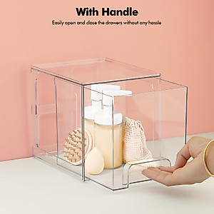 Lunhoo Stackable Storage Drawers, Makeup Organizer with Handle, Clear Storage Bins for Bathroom, Bedroom, Under-sink, Pantry (Transparent)
