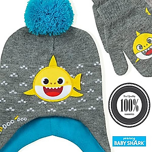 Nickelodeon Baby Shark Warm Winter Hat and Mitten Set, Grey Winter Designed - Age 2-4 Toddler