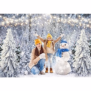 LIVUCEE 7x5ft Polyester Fabric Winter White Snowy Forest Backdrop for Photography Christmas Glitter Wonderland Nature Xmas Trees Pine Forest Holiday Party Decor Kids Family Photo Studio Prop