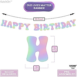 KatchOn Iridescent Happy Birthday Banner Prestrung - 10 Feet | Disco Happy Birthday Sign | Iridescent Party Decorations | Disco Birthday Banner for Women | Holographic Disco Birthday Party Decorations