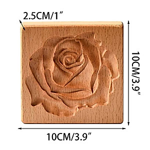 Wooden Cookie Cutter Embossing Mold, 3D Carved Wooden Cookie Mold, Biscuit Press Stamp Molds for Baking Moulds Christmas Thanksgiving Halloween Easter Kitchen DIY (Red roses)