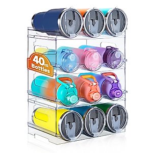 IROONN Large Compartment Water Bottle Organizer, Stackable Water Bottle Organizer for Cabinet, 4 Tier Water Bottle Holder for Kitchen Pantry, Plastic Wine Rack Tumbler Travel Cups Storage