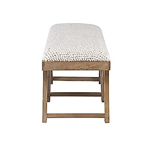 Powell Stained Mango Wood Boho White Berber Boucle Top Halco Bench, 19" Seat Height, Natural