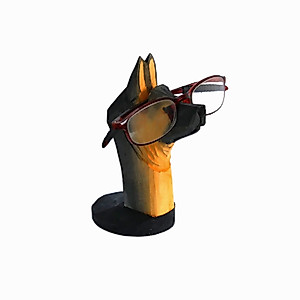 Handmade Wood Brown Dog Carved Animal Eyeglass Holder, Cute Sunglasses Display Stand, Nightstand Home Office Desk Decor, Christmas Holiday New Year Business Gift (A-b, One Size)