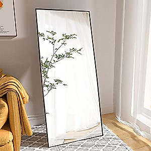 Koonmi 71"x31" Full Length Mirror Extra Large Floor Mirror Hanging or Leaning Against Wall Mounted Aluminum Alloy Dressing Rectangle Body Mirror Bedroom Burst-Proof Glass, Black