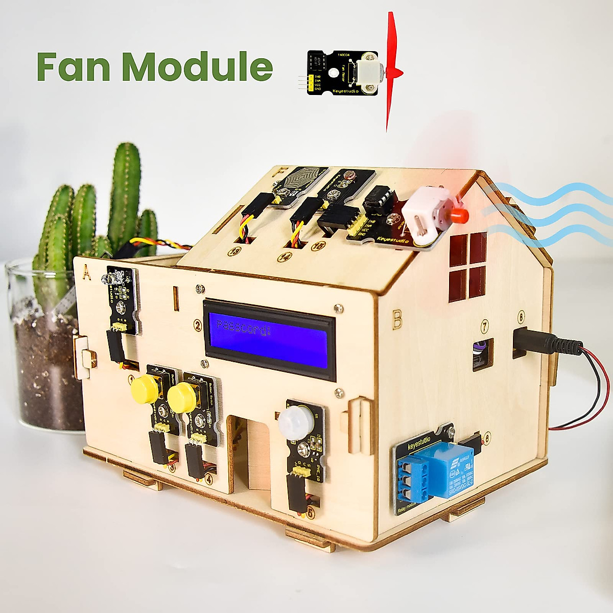KEYESTUDIO Smart Home Starter Kit for Arduino for Uno R3, Electronics Home Automation Coding Kit, Wooden House DIY Sensor Kit STEM Set for Adults Teens 15+