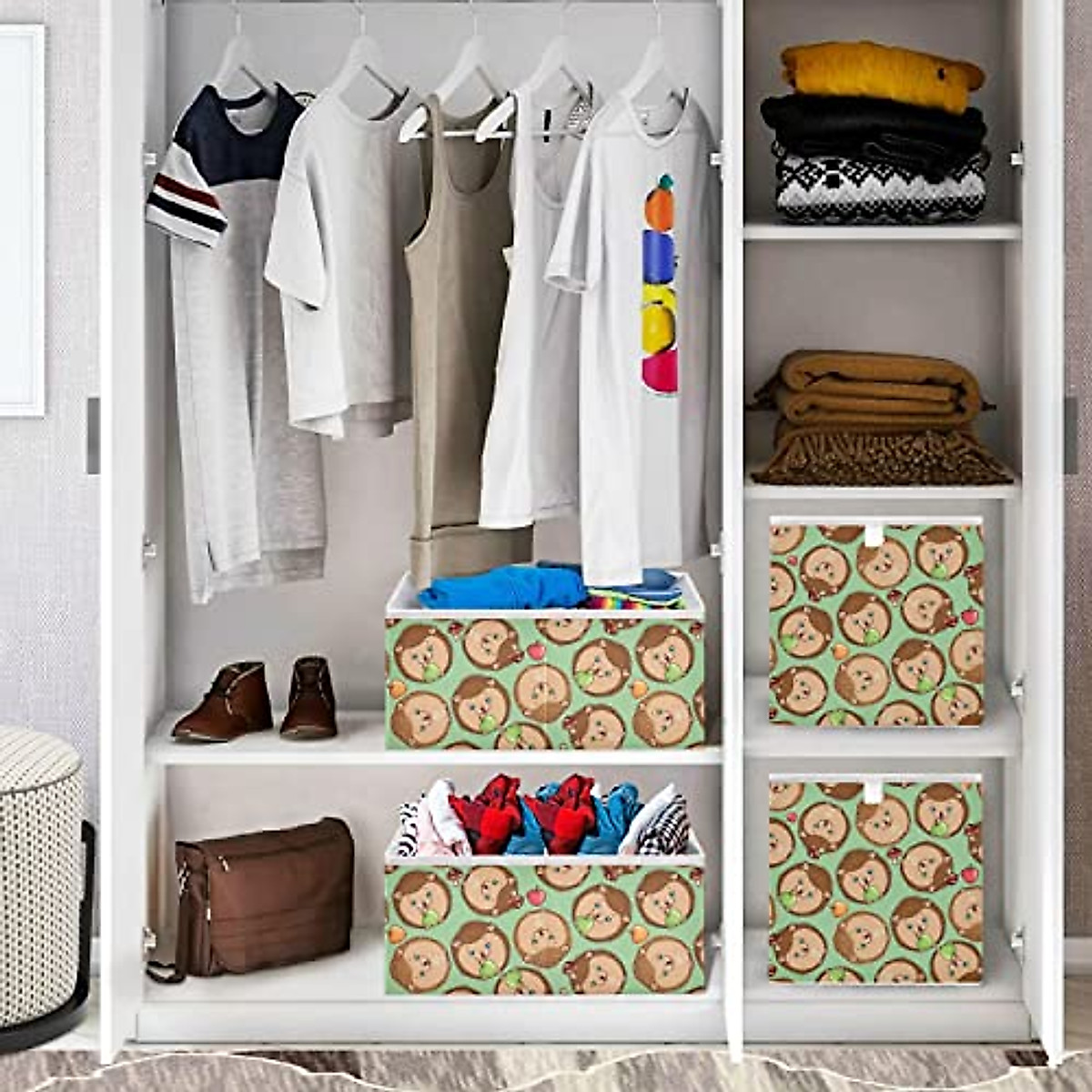 visesunny Closet Baskets Hedgehog with Apple Storage Bins Fabric Baskets for Organizing Shelves Foldable Storage Cube Bins for Clothes, Toys, Baby Toiletry, Office Supply