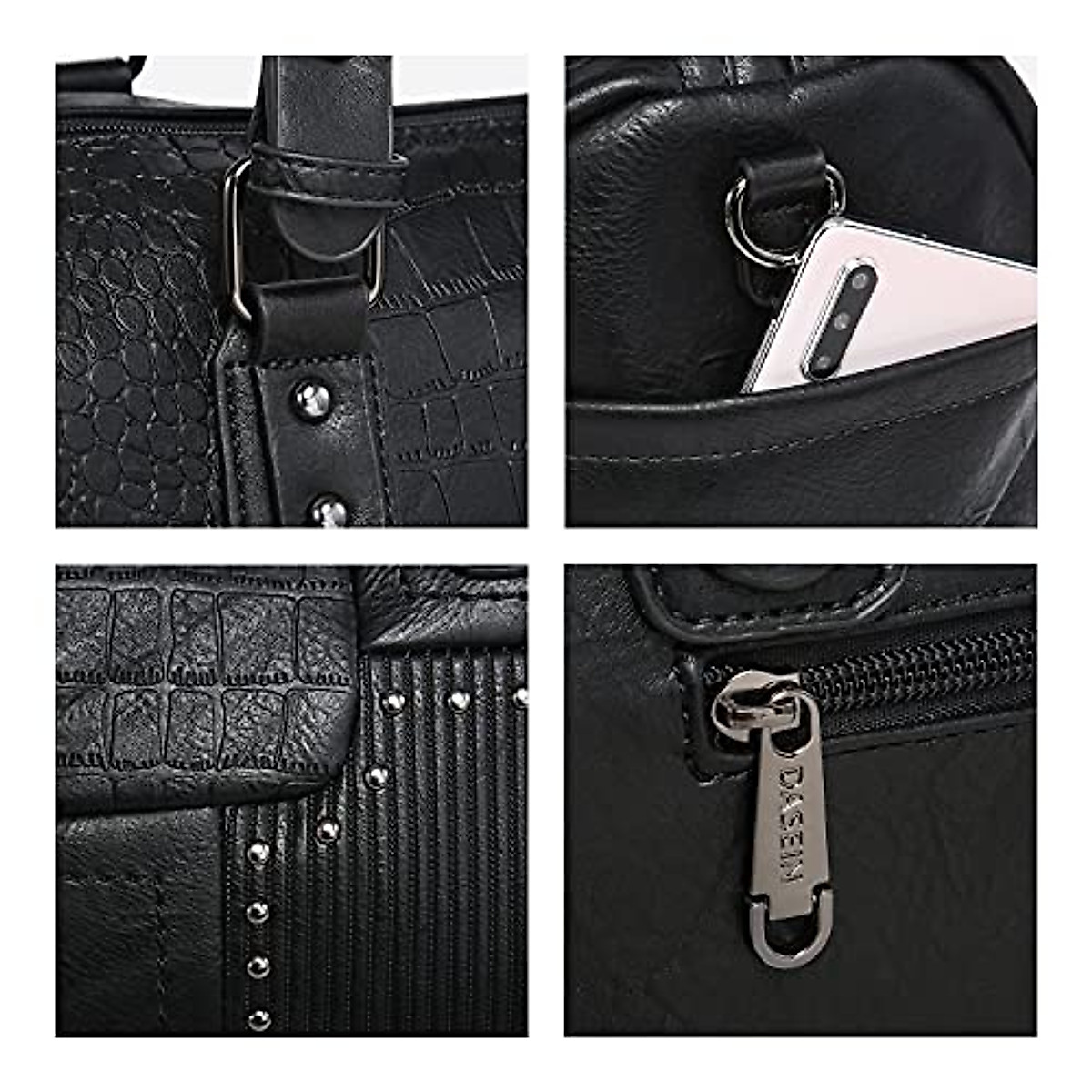 Dasein Women Soft Vegan Leather Barrel Bags Large Hobo Top Handle Work Totes Satchel Handbags Shoulder Purse (Black)