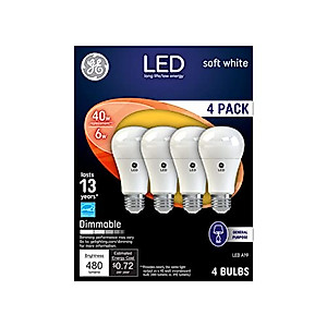 GE LED Light Bulbs, 40 Watt Eqv, Soft White, A19 Standard Bulbs (4 Pack)