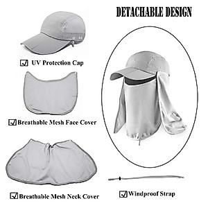 ELLEWIN Outdoor Sun Hat for Men Women UPF 50+ Fishing UV Hat with Neck Flap Face Cover for Sun Protection Light Grey