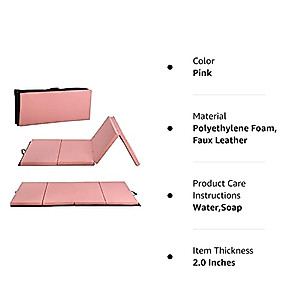 Thick Gymnastics Exercise Mat, 4'x6'x2"Extra Thick High Density Anti-Tear Folding Tumbling Mats Gymnastics for Home, Gym Mat for MMA, Stretching Yoga Cheerleading Martial Arts (Pink)