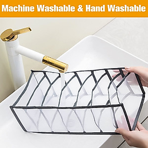 PANDOLA 2 Pack 7 Grids Wardrobe Clothes Organizer, Washable Foldable Clothes Organizer for Folded Clothes, Compartment Storage Box Drawer Organizer for T-shirt Legging Skirts Kid Clothes (Gray)